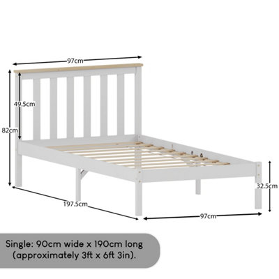 Vida Designs Milan White & Pine 3ft Single Wooden Bed Frame - Low Foot End