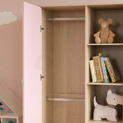 Vida Designs Neptune 1 Door 5 Shelf Wardrobe in Pink & Oak (H)1875mm (W ...