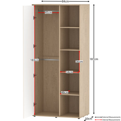 Vida Designs Neptune 1 Door 5 Shelf Wardrobe in White & Oak (H)1875mm ...