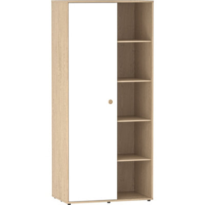 Vida Designs Neptune 1 Door 5 Shelf Wardrobe in White & Oak (H)1875mm ...