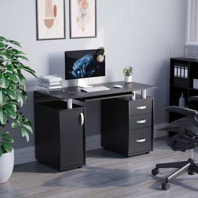 Vida Designs Otley Black 3 Drawer Computer Desk With Shelves and ...