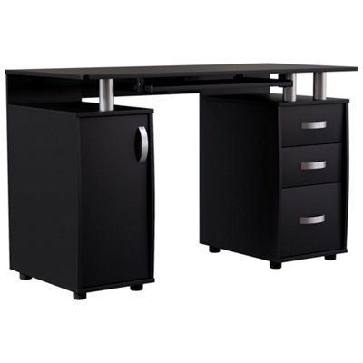 Vida Designs Otley Black 3 Drawer Computer Desk With Shelves and ...