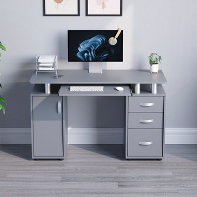 Vida Designs Otley Grey 3 Drawer Computer Desk With Shelves and ...