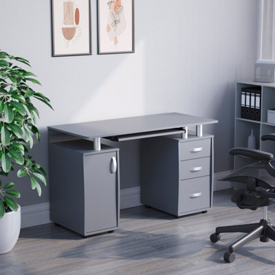 Vida Designs Otley Grey 3 Drawer Computer Desk With Shelves and ...