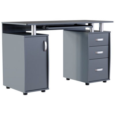 Vida Designs Otley Grey 3 Drawer Computer Desk With Shelves and ...