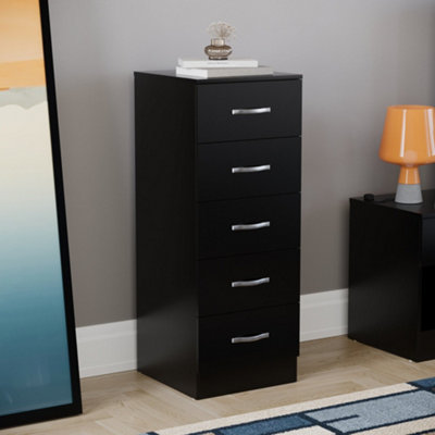 Buy Vida Designs Riano Black 5 Drawer Narrow Chest (H)900mm (W)345mm (D)360mm | DIY at B&Q