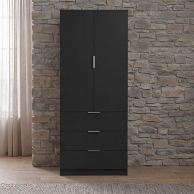 Vida Designs Trega 2 Door 3 Drawer Wardrobe, Black