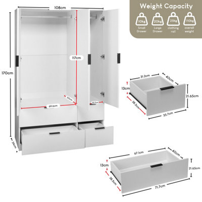 Vida Designs Trega 3 Door 4 Drawer Wardrobe, White