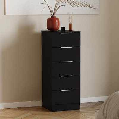 Vida Designs Trega 5-Drawer Narrow Chest in Black Compact Storage ...