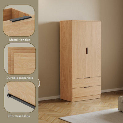 Vida Designs Trega Pine 2 Door 2 Drawer Wardrobe Hanging Rail, Shelves ...