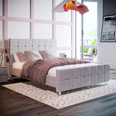 Vida Designs Valentina Light Grey Velvet 5ft King Size Bed Frame 200 x 150cm
