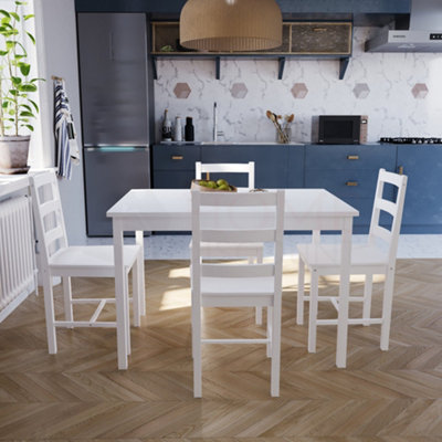 Vida Designs Yorkshire White Solid Pine 4 Seater Dining Set With 4 Chairs