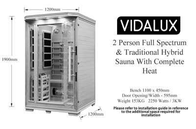 Vidalux 2 Person Hybrid Sauna With Traditional & Full Spectrum Infrared ...