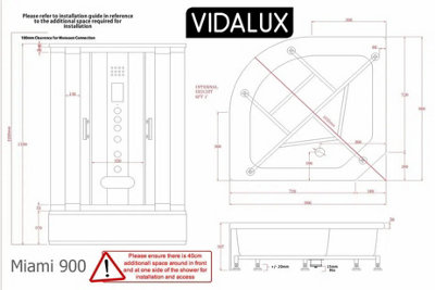 Vidalux Miami 900 Quadrant Steam Shower Cabin - White