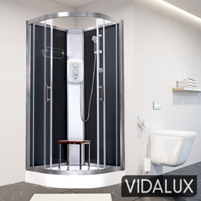 Vidalux Pure E Black 900 x 900 Electric Shower Cabin-Triton Standard 8.5KW