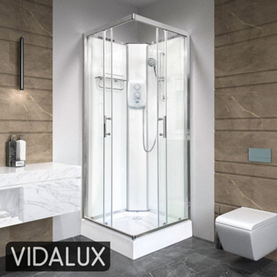 Vidalux Pure E Square 800 x 800 White Electric Shower Cabin-Triton ...