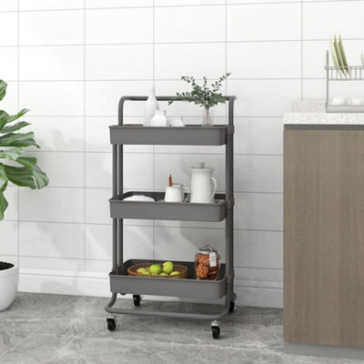 Vidaxl 3-tier Kitchen Trolley Grey 42x35x85 Cm Iron And Abs Kitchen ...