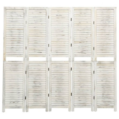 Vidaxl 5-panel Room Divider Antique White 178.5x166 Cm Solid Wood Room ...