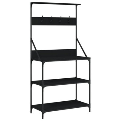 Vidaxl Baker's Rack With Hooks 4-tier Black Engineered Wood