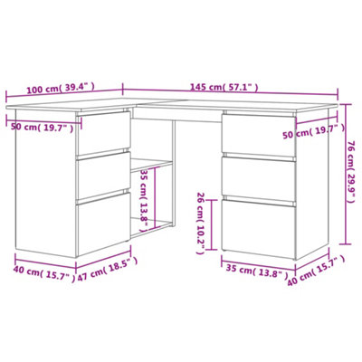 Vidaxl Corner Desk White 145x100x76 Cm Engineered Wood Corner Desks