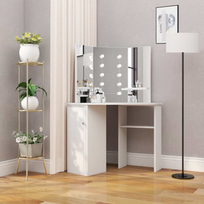 VIDAXL CORNER DRESSING TABLE MAKE-UP TABLE WITH LED LIGHT WHITE