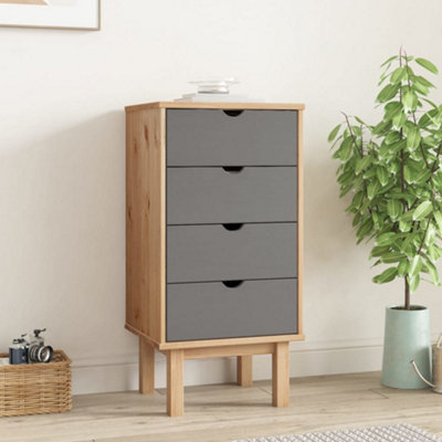 Vidaxl Drawer Cabinet Otta Brown&grey 45x39x90cm Solid Wood Pine Drawer ...