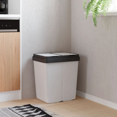 Vidaxl Dual Bin With Two Separating Compartments White 2x25 L