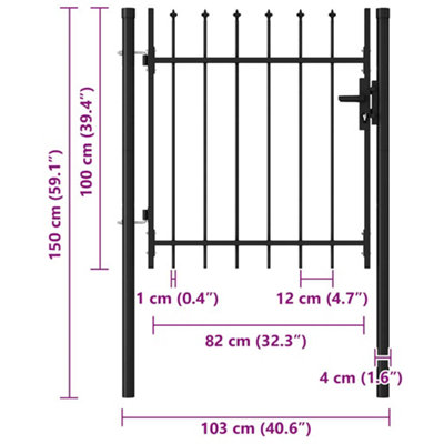 Vidaxl Fence Gate Single Door With Spike Top Steel 1x1 M Black
