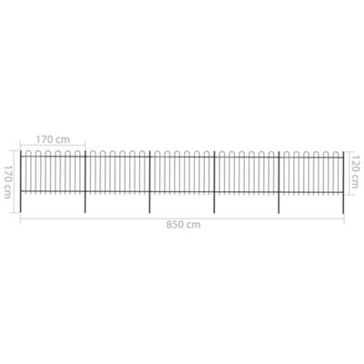 vidaXL Garden Fence with Hoop Top Steel 8.5x1.2 m Black