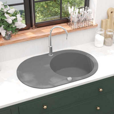 Vidaxl Granite Kitchen Sink Single Basin Oval Grey