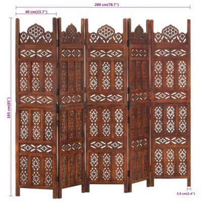 Vidaxl Hand Carved 5-panel Room Divider Brown 200x165 Cm Solid Mango ...