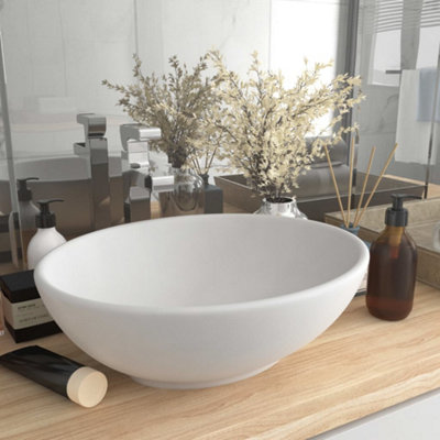 Vidaxl Luxury Basin Oval-shaped Matt White 40x33 Cm Ceramic Luxury Basins