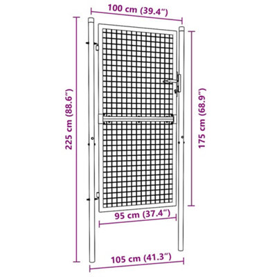 vidaXL Mesh Garden Gate Galvanised Steel 100x225 cm Grey