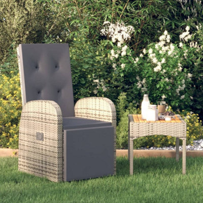 Vidaxl Reclining Garden Chair With Cushions Grey Poly Rattan Reclining ...