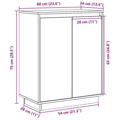 Vidaxl Sideboard 60x34x75 Cm Solid Wood Pine