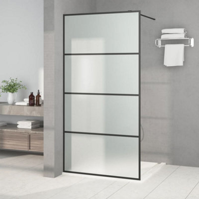 Vidaxl Walk-in Shower Wall Black 100x195 Cm Frosted Esg Glass
