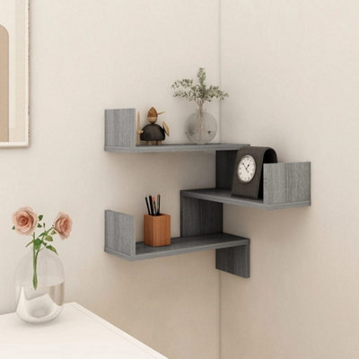 vidaXL Wall Corner Shelf Grey Sonoma 40x40x50 cm Engineered Wood