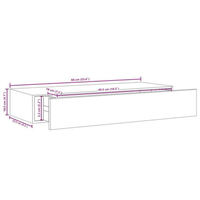 Vidaxl Wall-mounted Drawer Shelf White 60x23.5x10 Cm Mdf