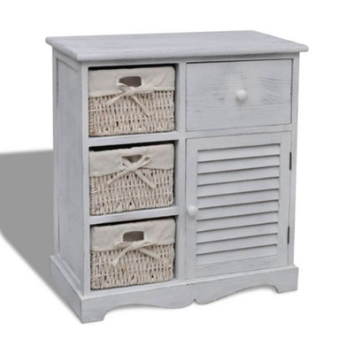 Vidaxl Wooden Cabinet 3 Left Weaving Baskets White
