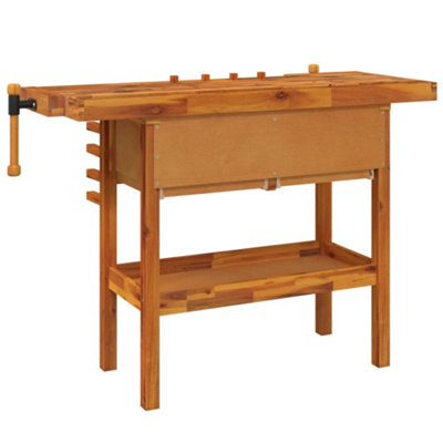 Vidaxl Workbench With Drawers And Vices 124x52x83 Cm Solid Wood Acacia ...