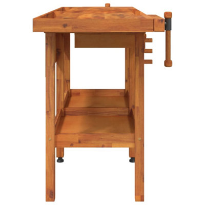 Vidaxl Workbench With Drawers And Vices 162x62x83 Cm Solid Wood Acacia ...