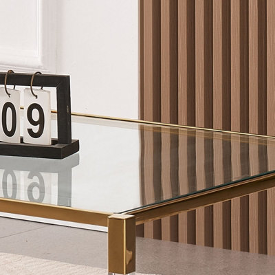 Vidrio Glass Coffee Table With Gold And Acrylic Frame