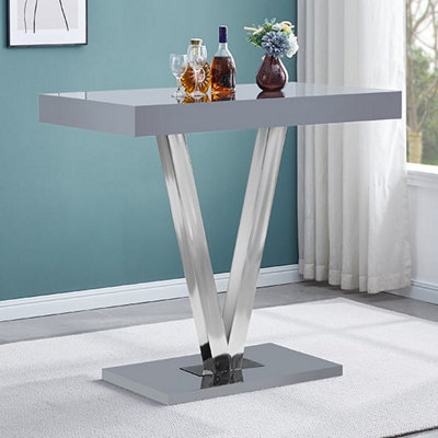 Vienna High Gloss Bar Table Rectangular Glass Top In Grey | DIY at B&Q