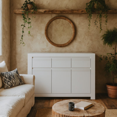 Vienna White Wooden Storage Cabinet, 3 Door 3 Drawer (1300 x 422 x 920 mm)