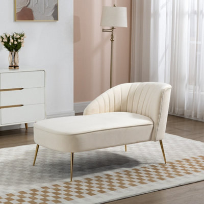 Vieste 130cm Wide Cream Velvet Fabric Shell Back Chaise Lounge Sofa ...