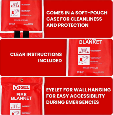 Vigil Fire Blanket (1.8m x 1.8m) - Fibreglass Blanket for Commercial ...