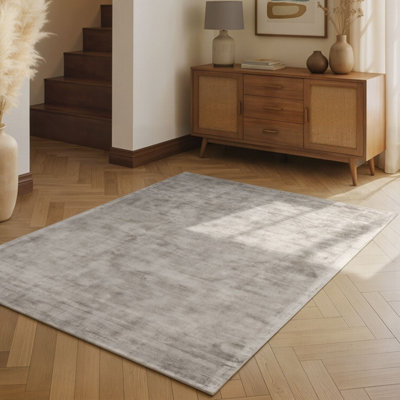 Vikosa Jane Viscose Soft Plain Rug Living Room in Grey