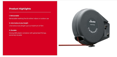 Vileda Retractable Clothes Line Cordomatic Washing Line 15M Holds 15kg ...