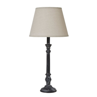 Villeneuve Turned Wooden Pillar Table Lamp with Cream Linen Shade