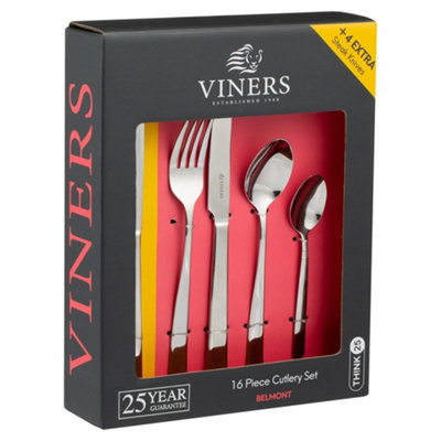 Viners Belmont 16 Piece Cutlery + 4 Extra Steak Cutters - Silver